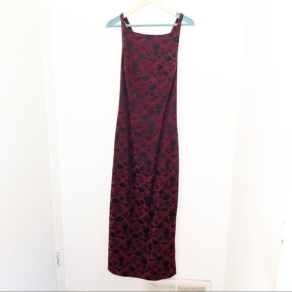 Vintage | Dresses | Vintage Alist Wrapper Gothic Burgundy Floral Maxi ...